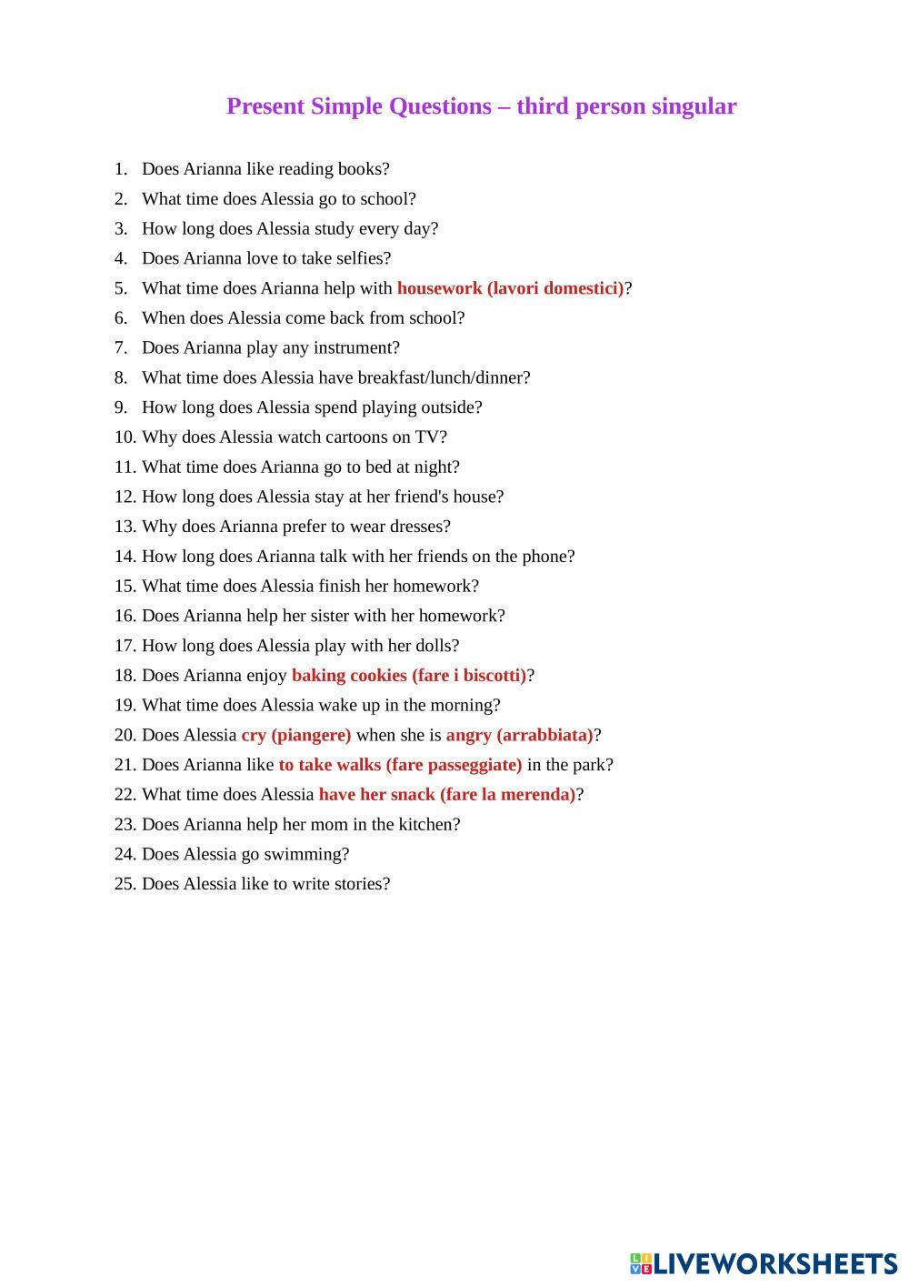 PRESENT SIMPLE QUESTIONS | Live Worksheets