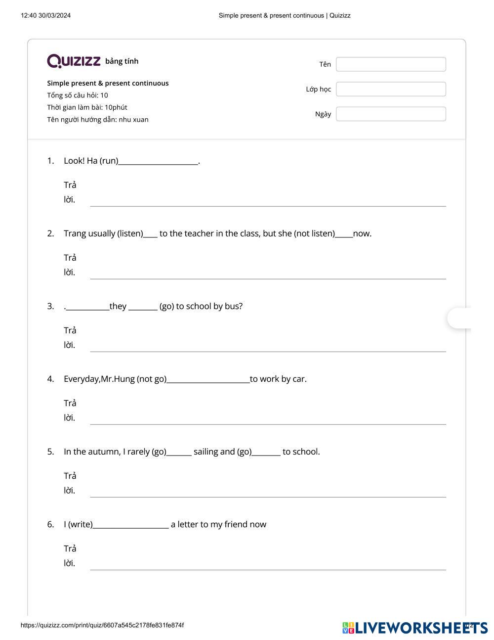 7636792 | Present Continuos - Present Simple | Ping Ly