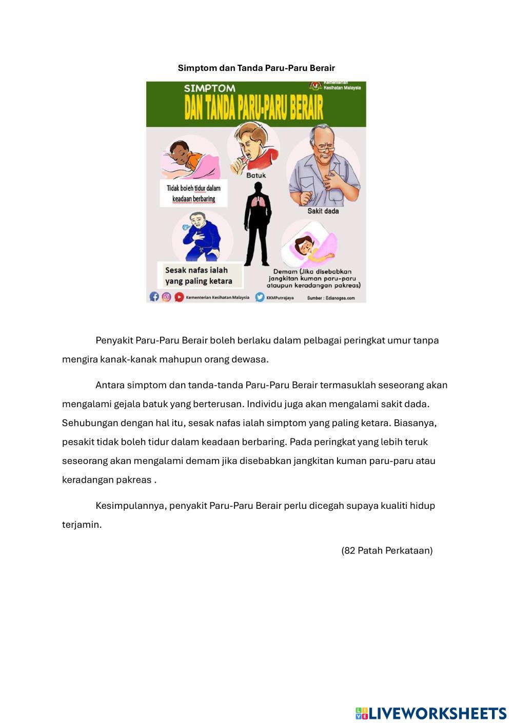 Simptom dan Tanda Paru-paru Berair | Live Worksheets