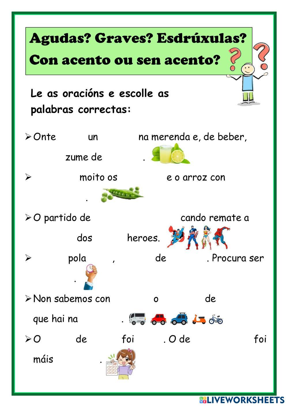 Con acento ou sen acento? | Live Worksheets