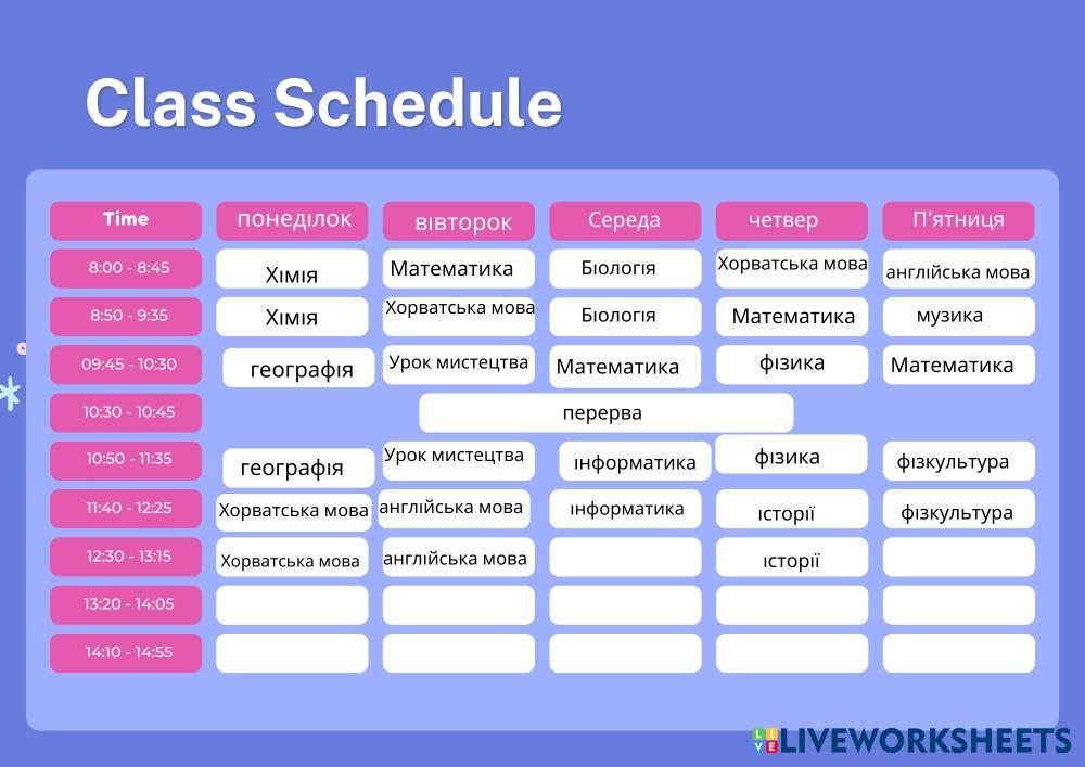 Timetable (Days… | Free Interactive Worksheets | 7639824