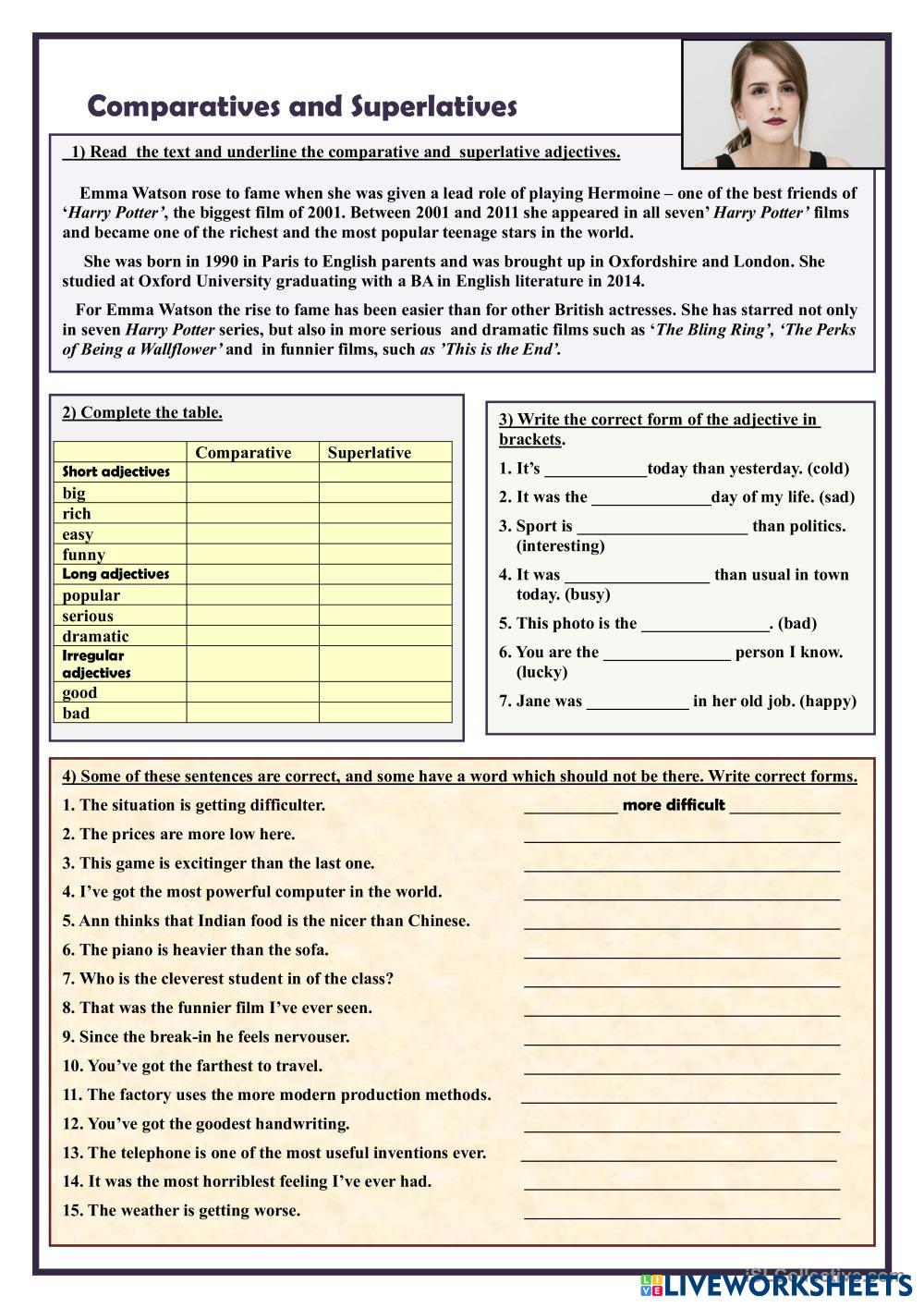 Emma Watson | Free Interactive Worksheets | 7642382