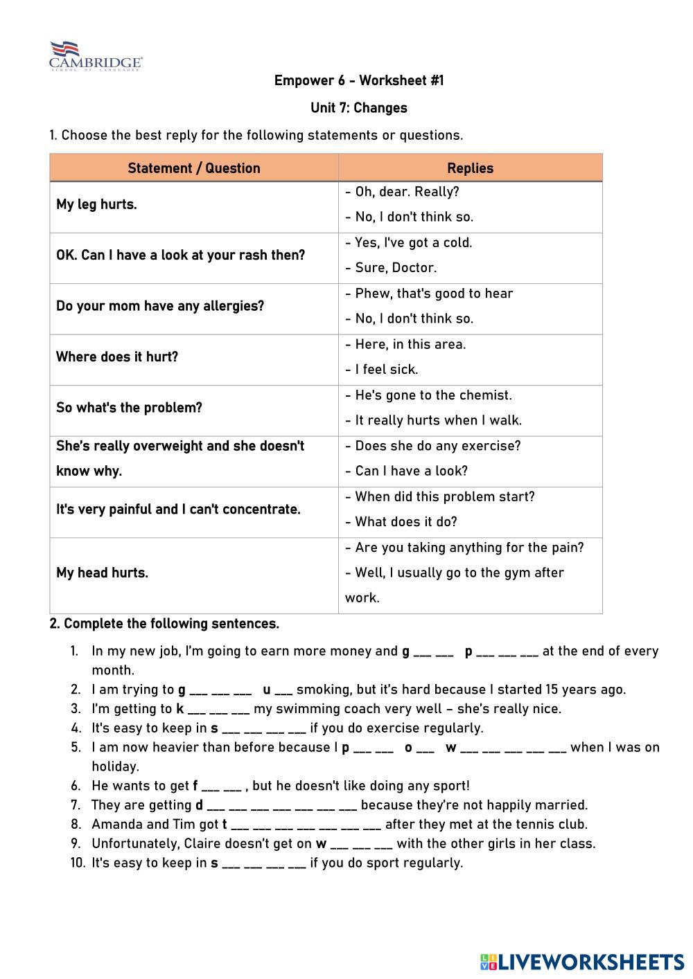 EMPOWER 6 - UNIT #7 | Live Worksheets