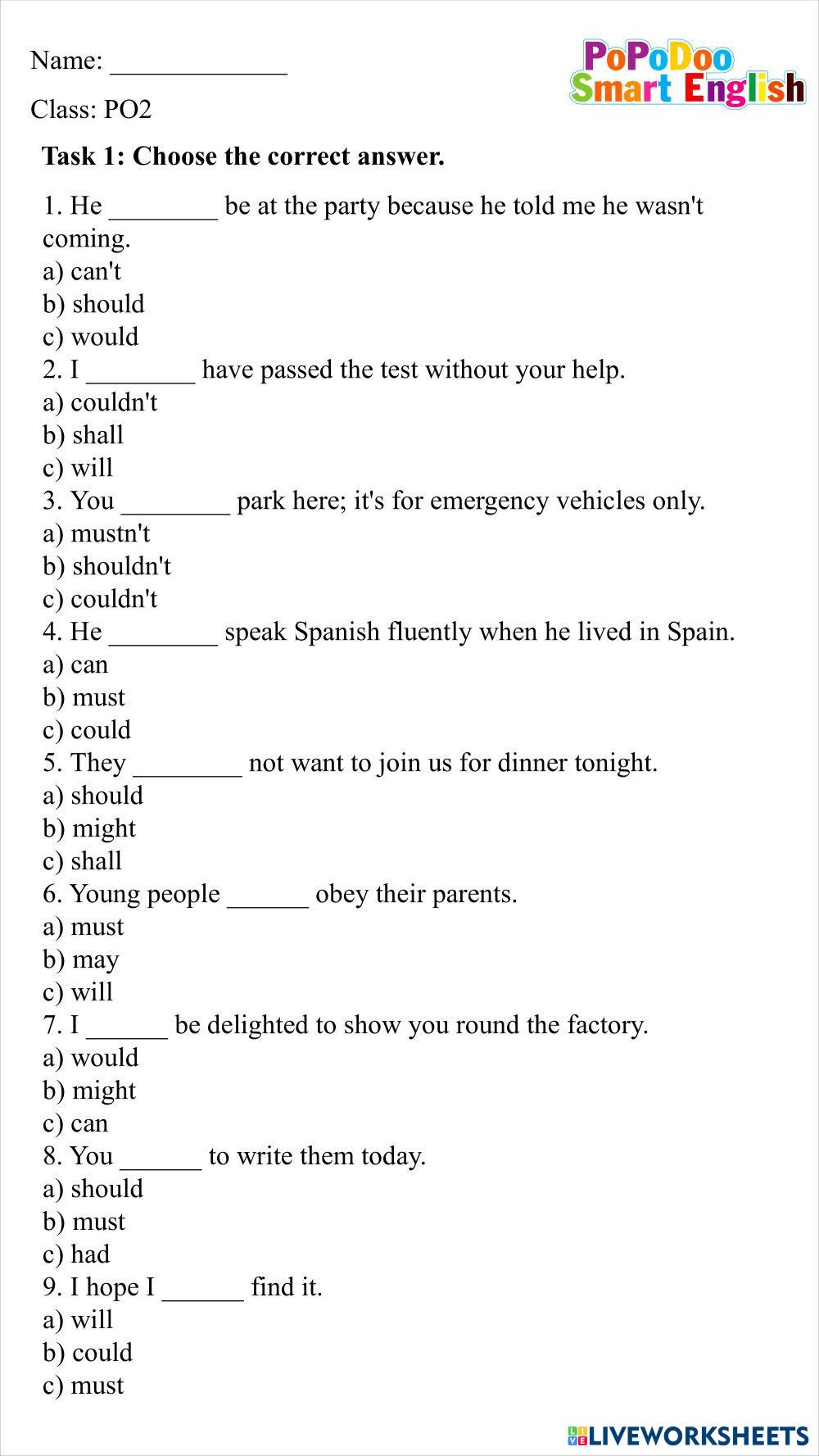 7645239 | MODEL VERBS - PO2 | Anna | LiveWorksheets