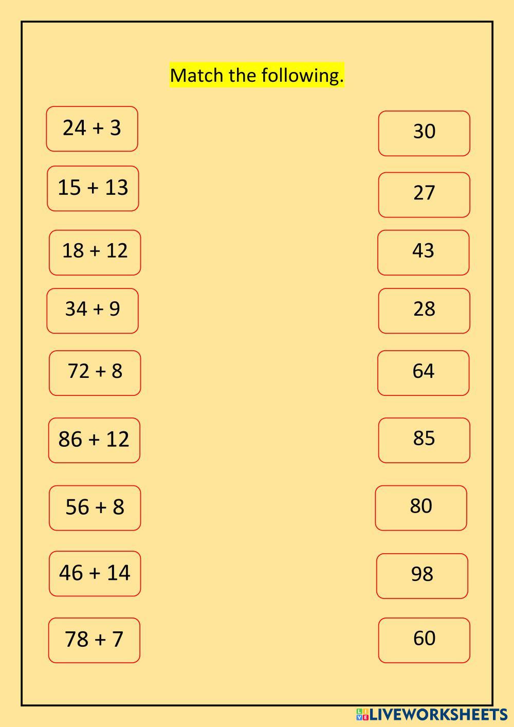 addition | Live Worksheets
