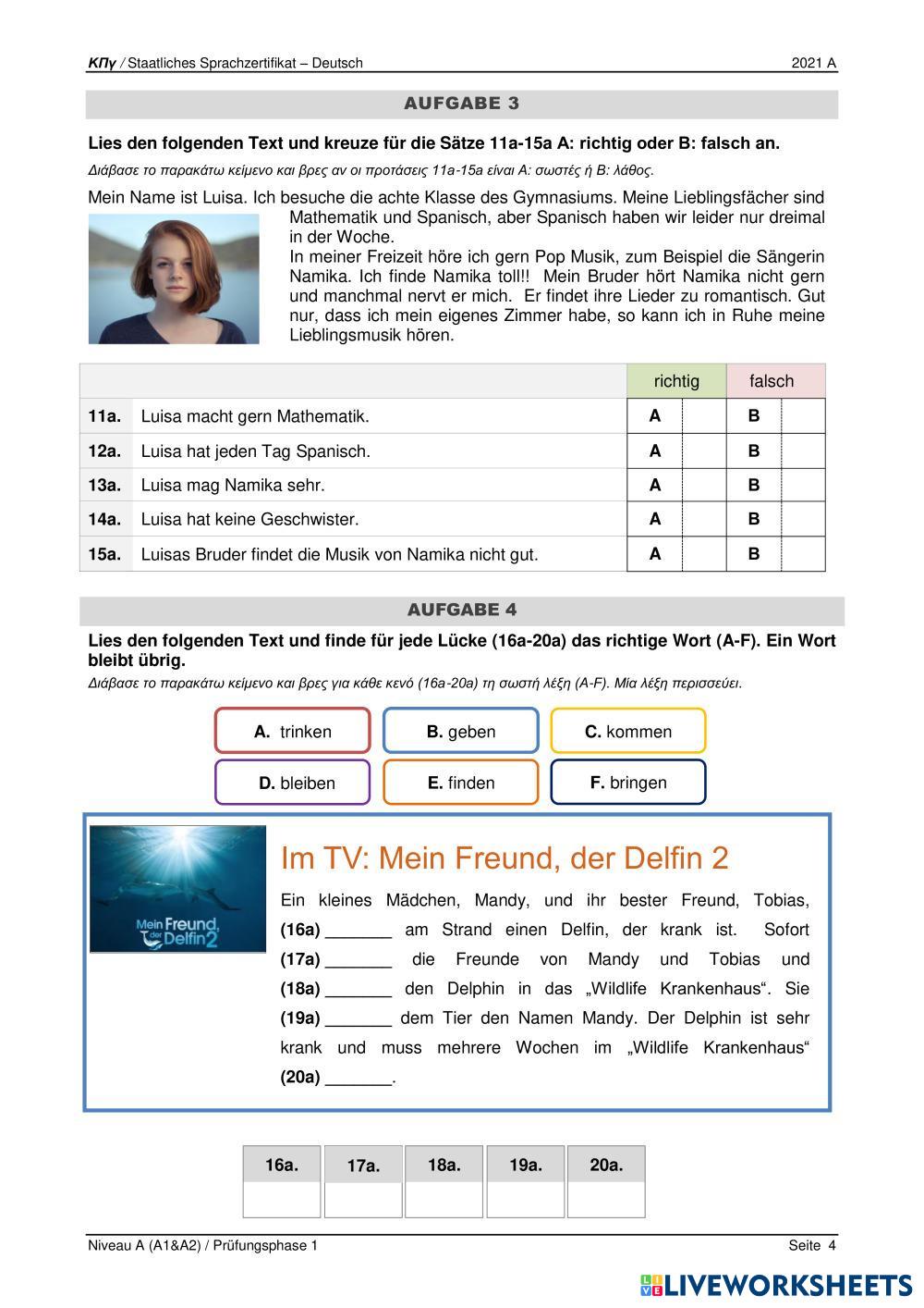 KPG-A1-A2-Leseverstehen-2021 | Live Worksheets