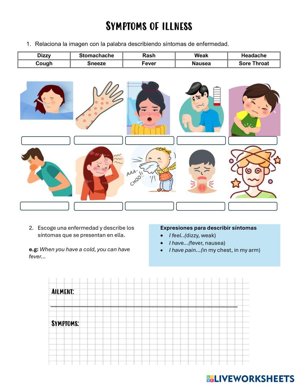 Symptoms of Ill… | Free Interactive Worksheets | 7648825