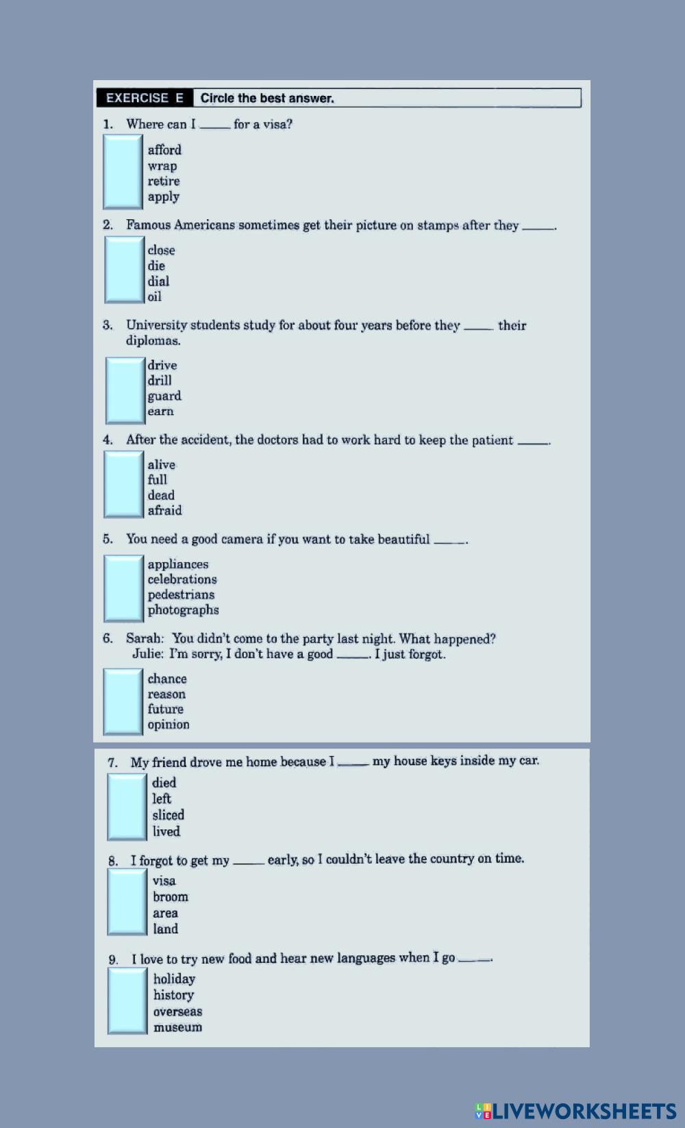 EVALUATION EXERCISES FOR BOOK 15 LESSON 3 | Live Worksheets