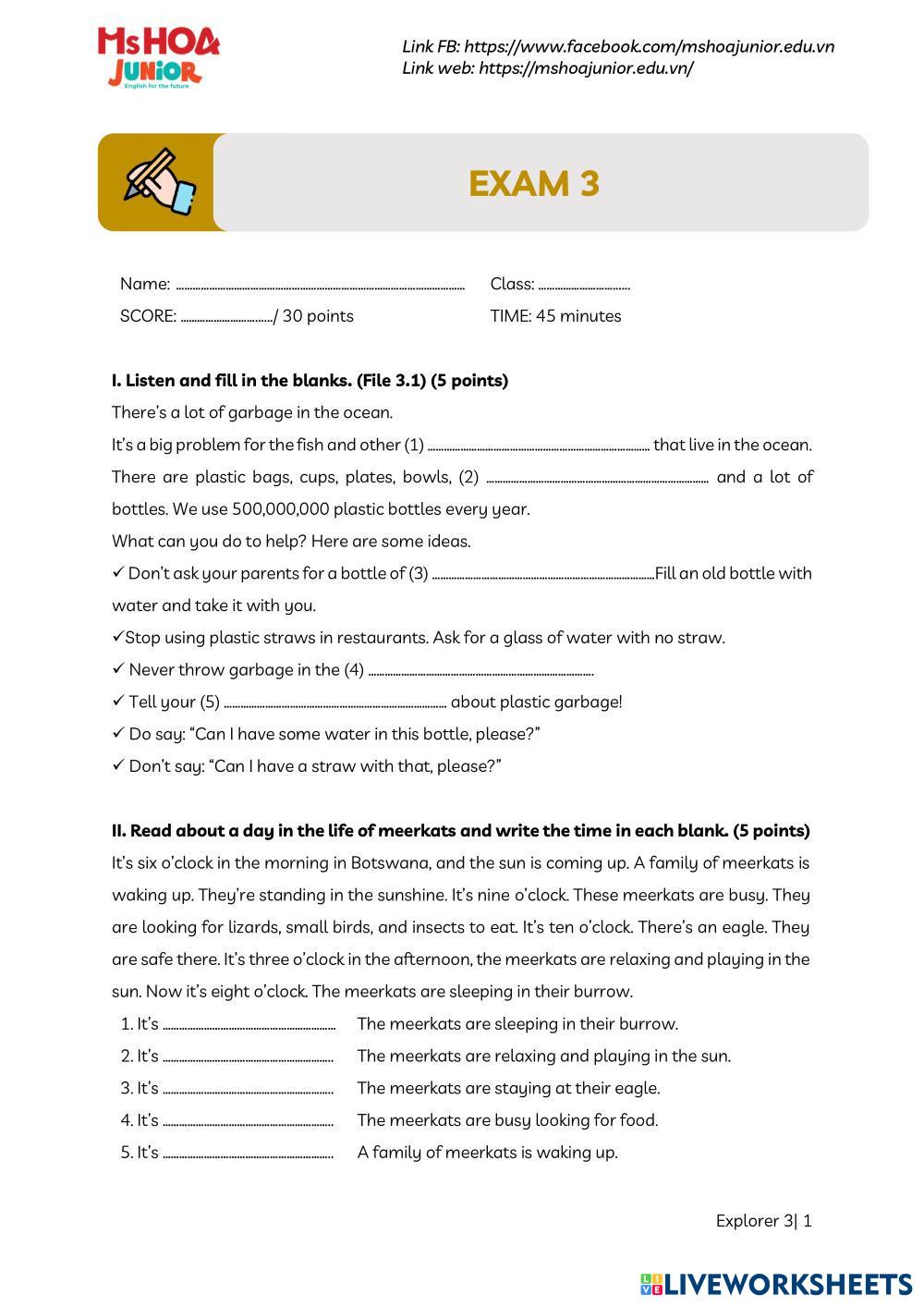 Ex3 - Exam 3 | Live Worksheets