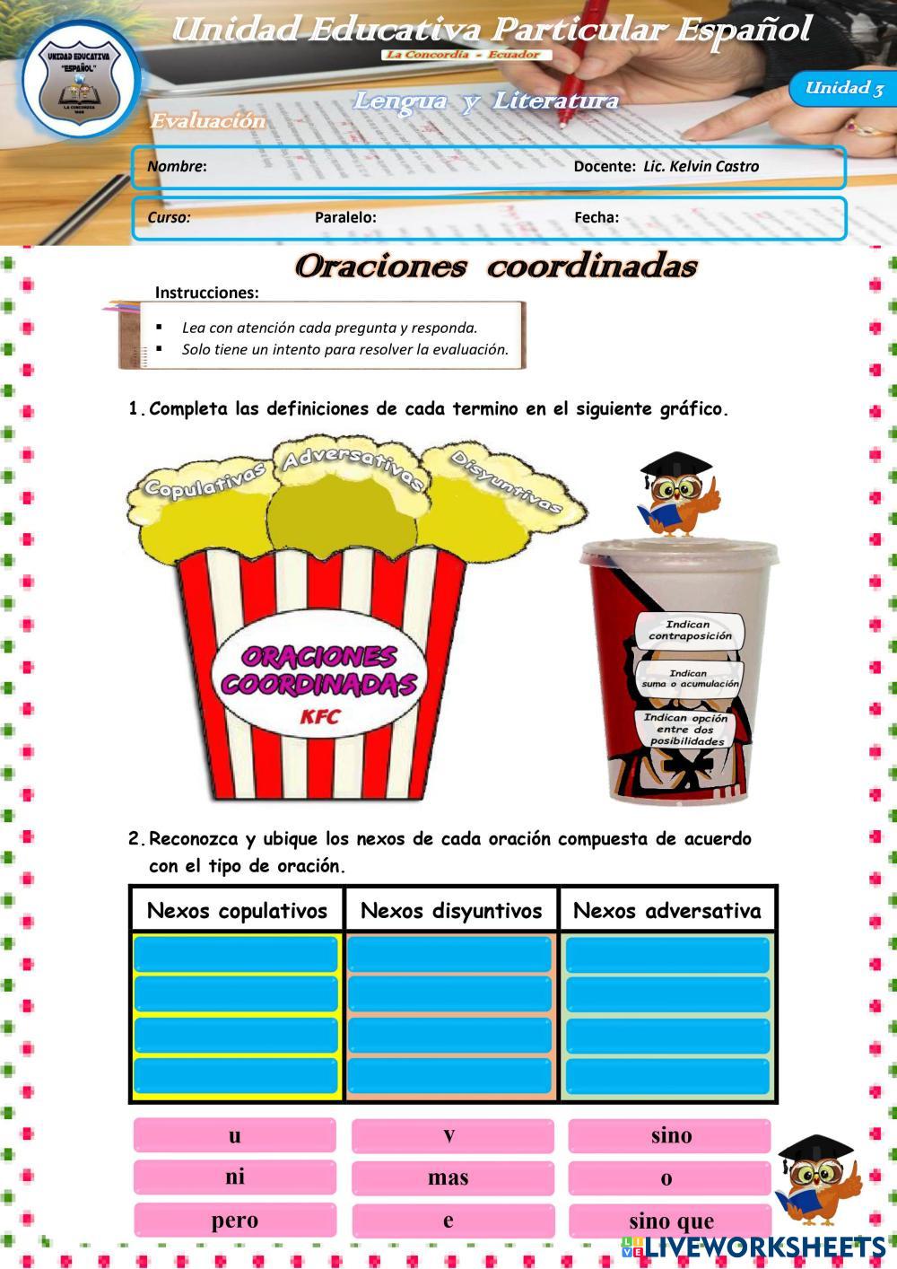 Oraciones Coord… | Free Interactive Worksheets | 7652442