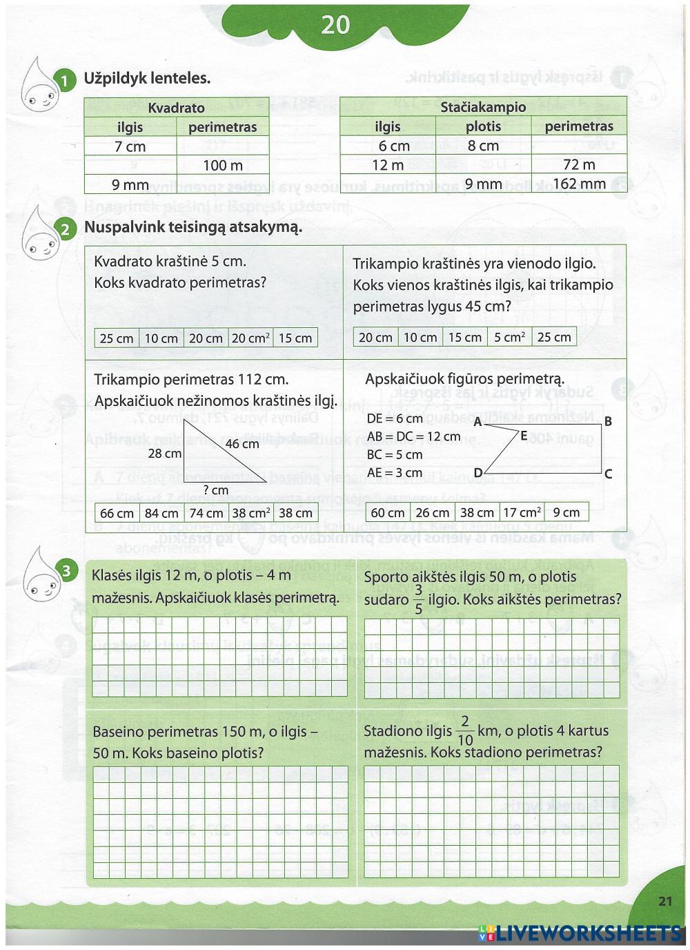 Perimetras | Live Worksheets