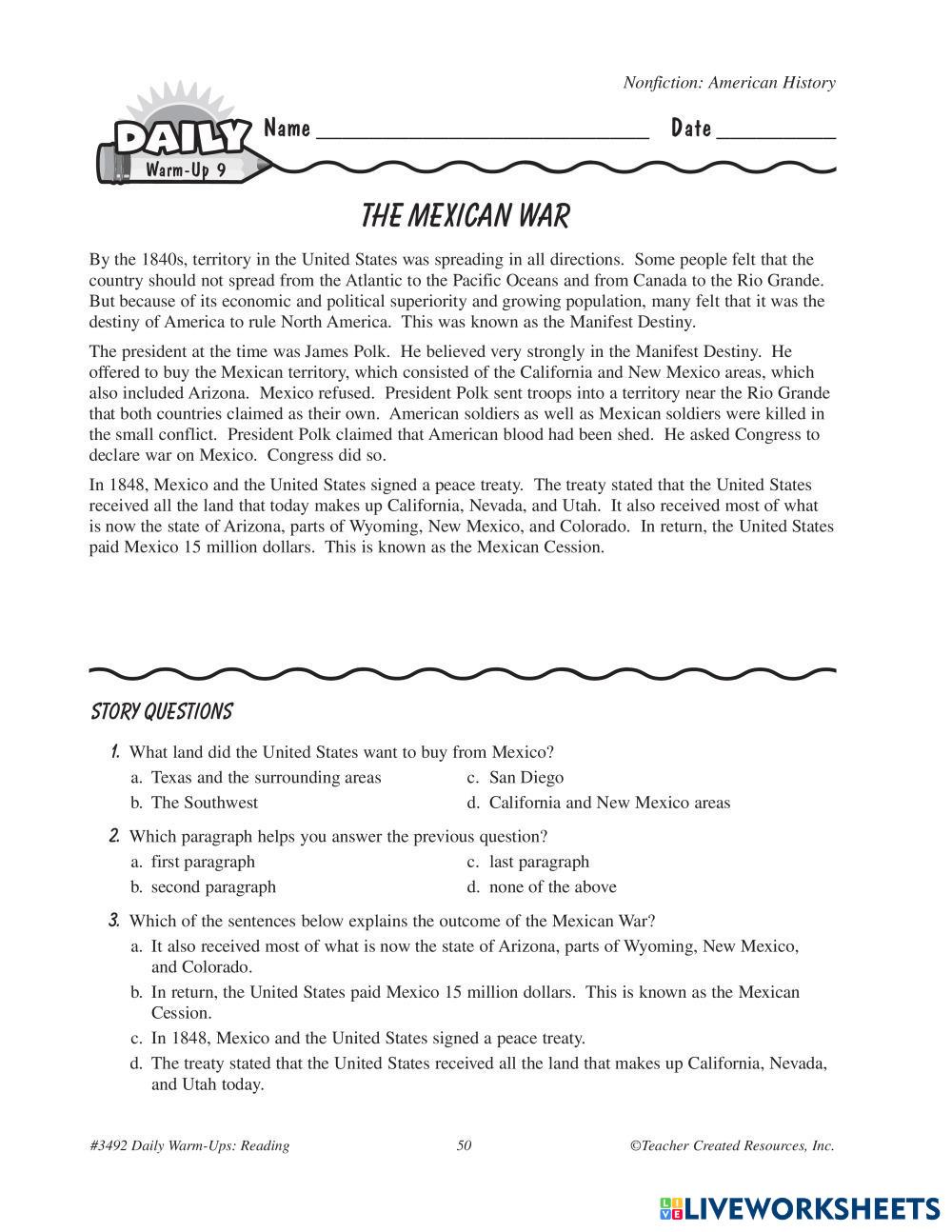 DAILY 6 - AMERI… | Free Interactive Worksheets | 7653087