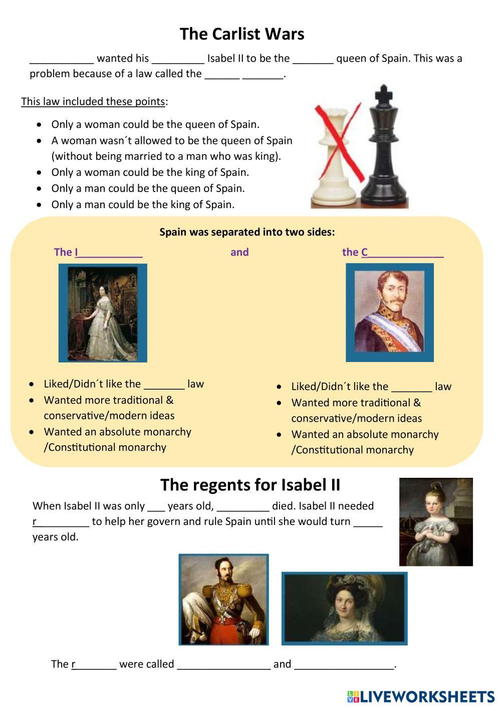 The Carlist Wars | Live Worksheets