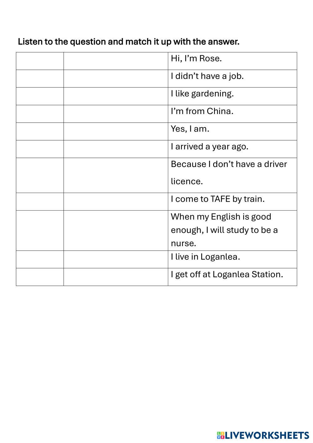 Listening and matching up | Live Worksheets