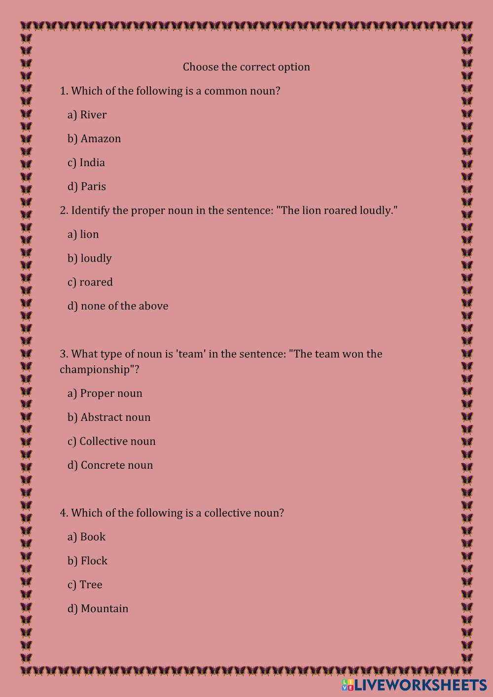 ENGLISH MCQ on Nouns | Live Worksheets