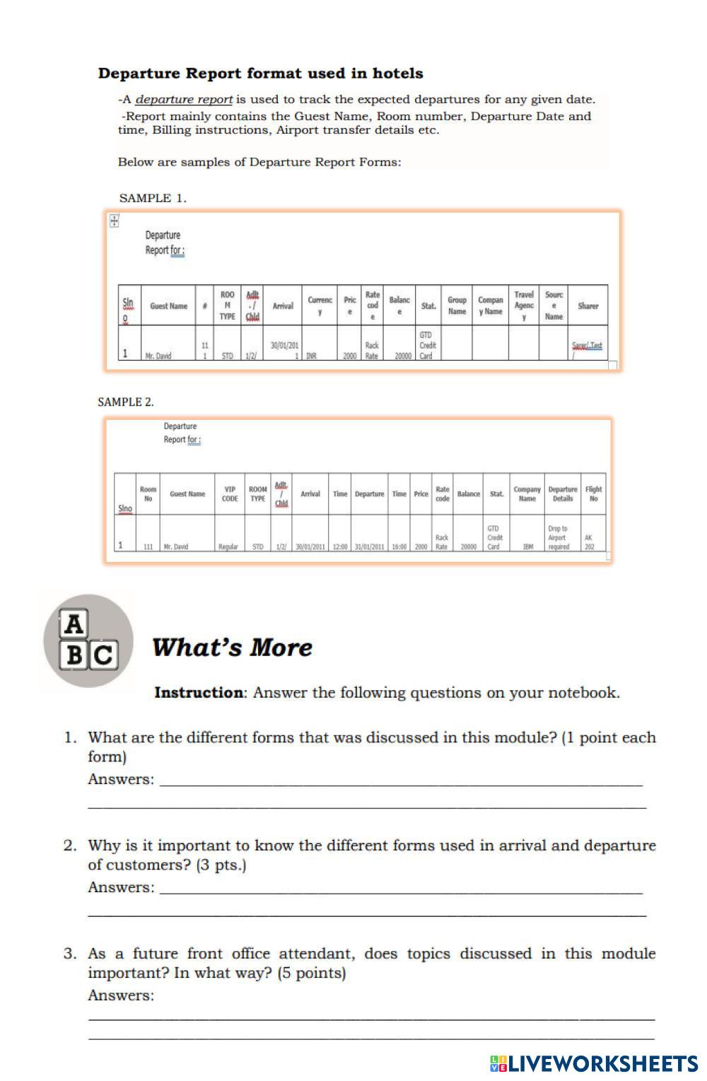TLE ACTIVITY FOS | Live Worksheets