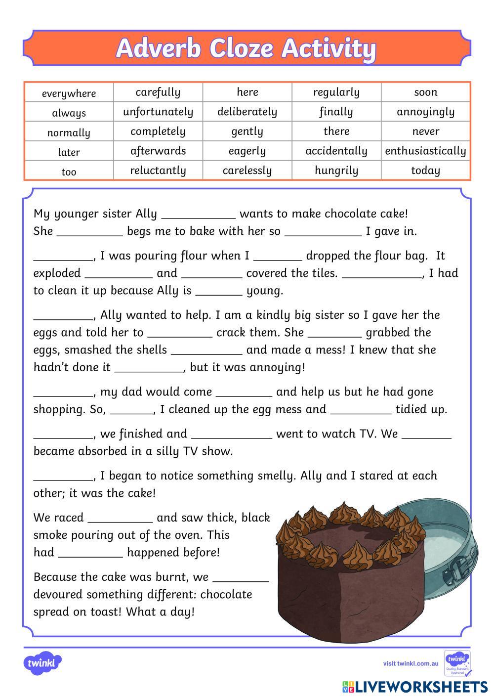 Adverb Cloze Ac… | Free Interactive Worksheets | 7659189