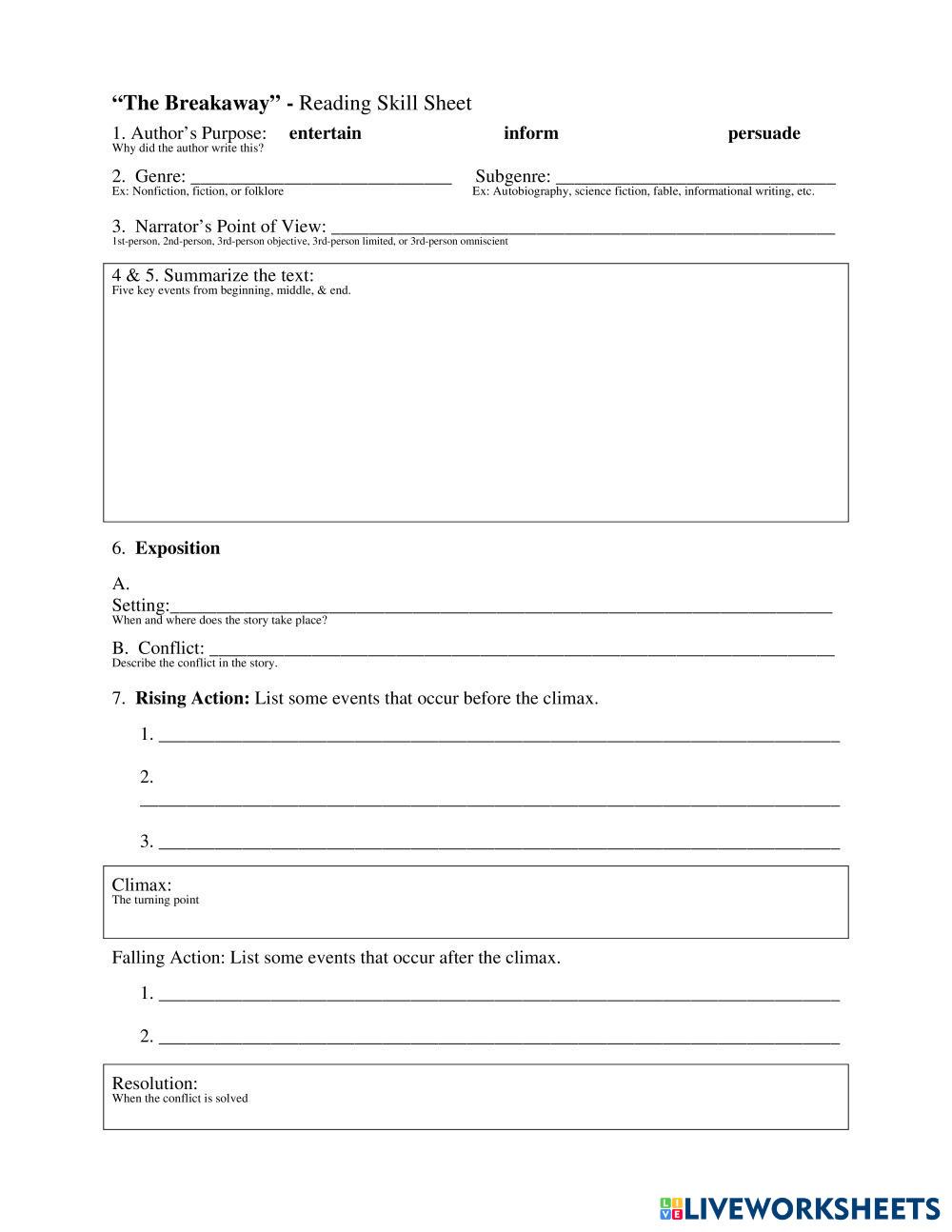 The Breakaway Story Structure | Live Worksheets