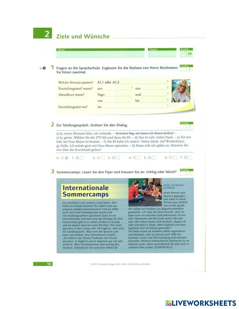 Test Panorama A1 Lektion 2 | Live Worksheets