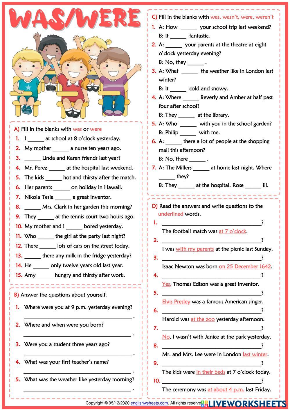 Was - Were Prac… | Free Interactive Worksheets | 7663615