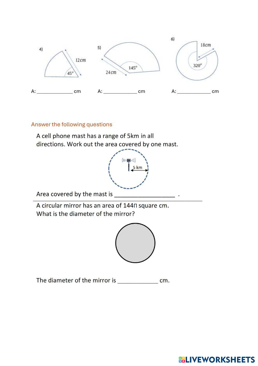Area of Circle and Sector 7664054 | talsimpson02 | Live