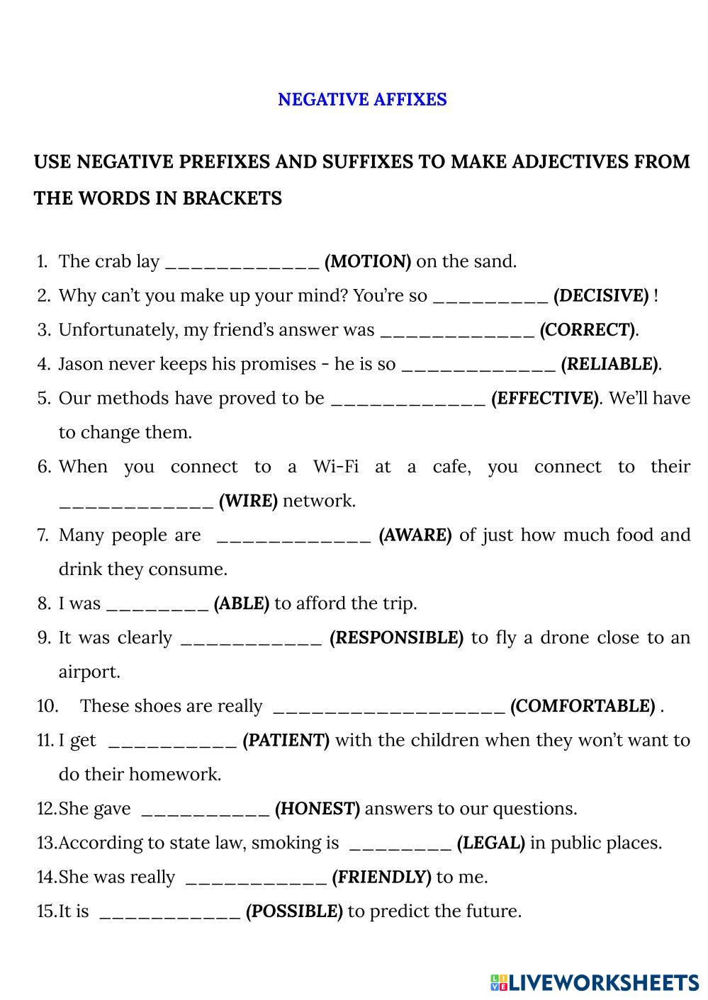 Negative affixes 7664187 | Mika_tima | Live Worksheets