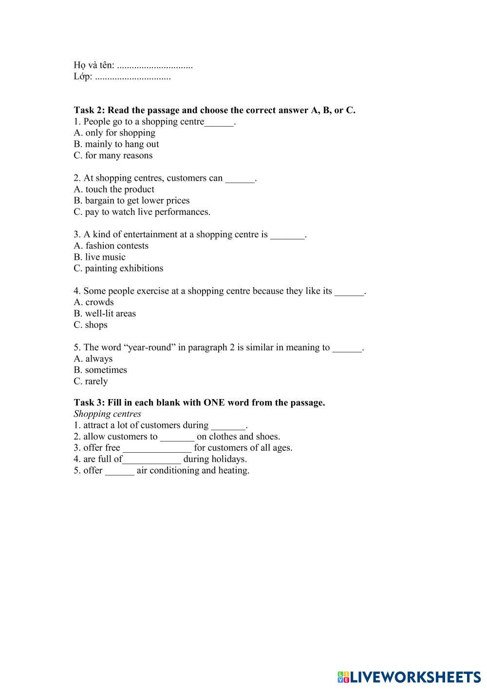 Exercise 2 - Reading | Live Worksheets