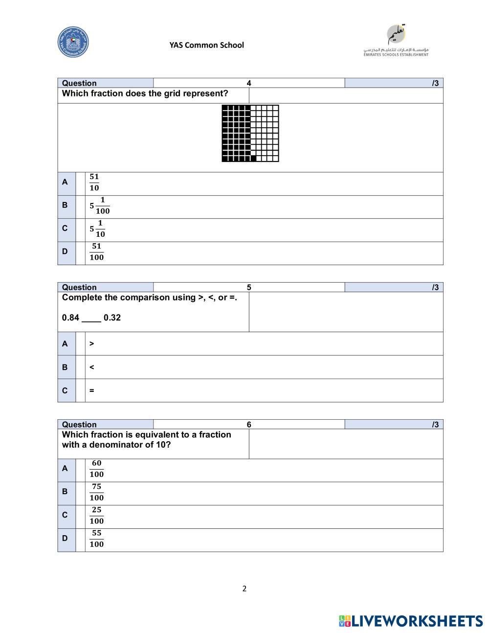 Gr4 Math Quiz Review | Live Worksheets