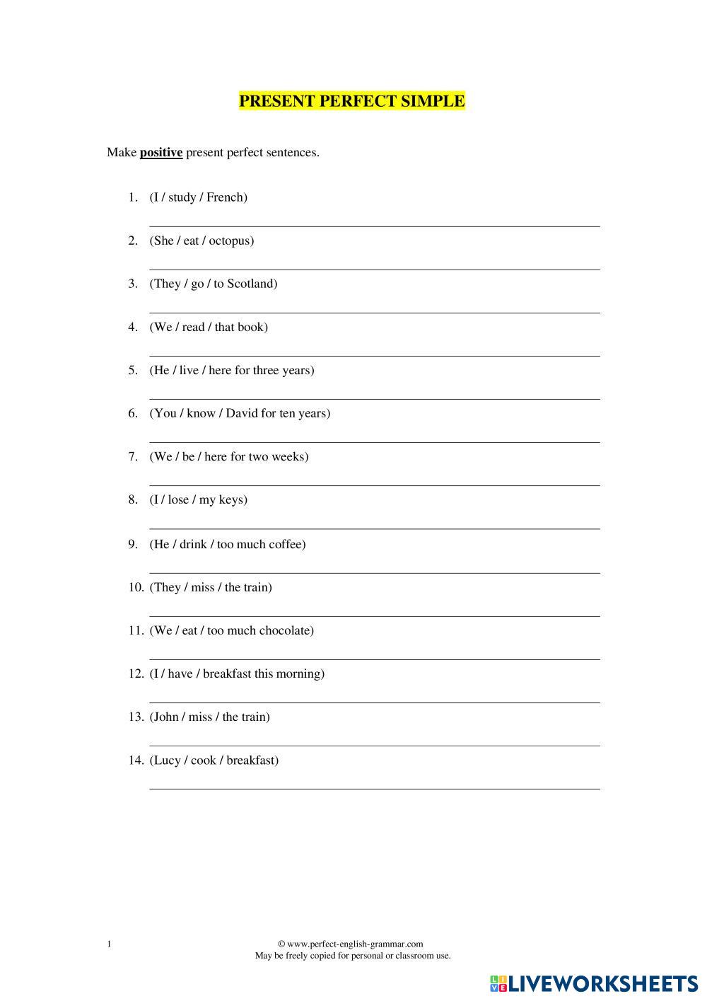 PRESENT PERFECT… | Free Interactive Worksheets | 7665725