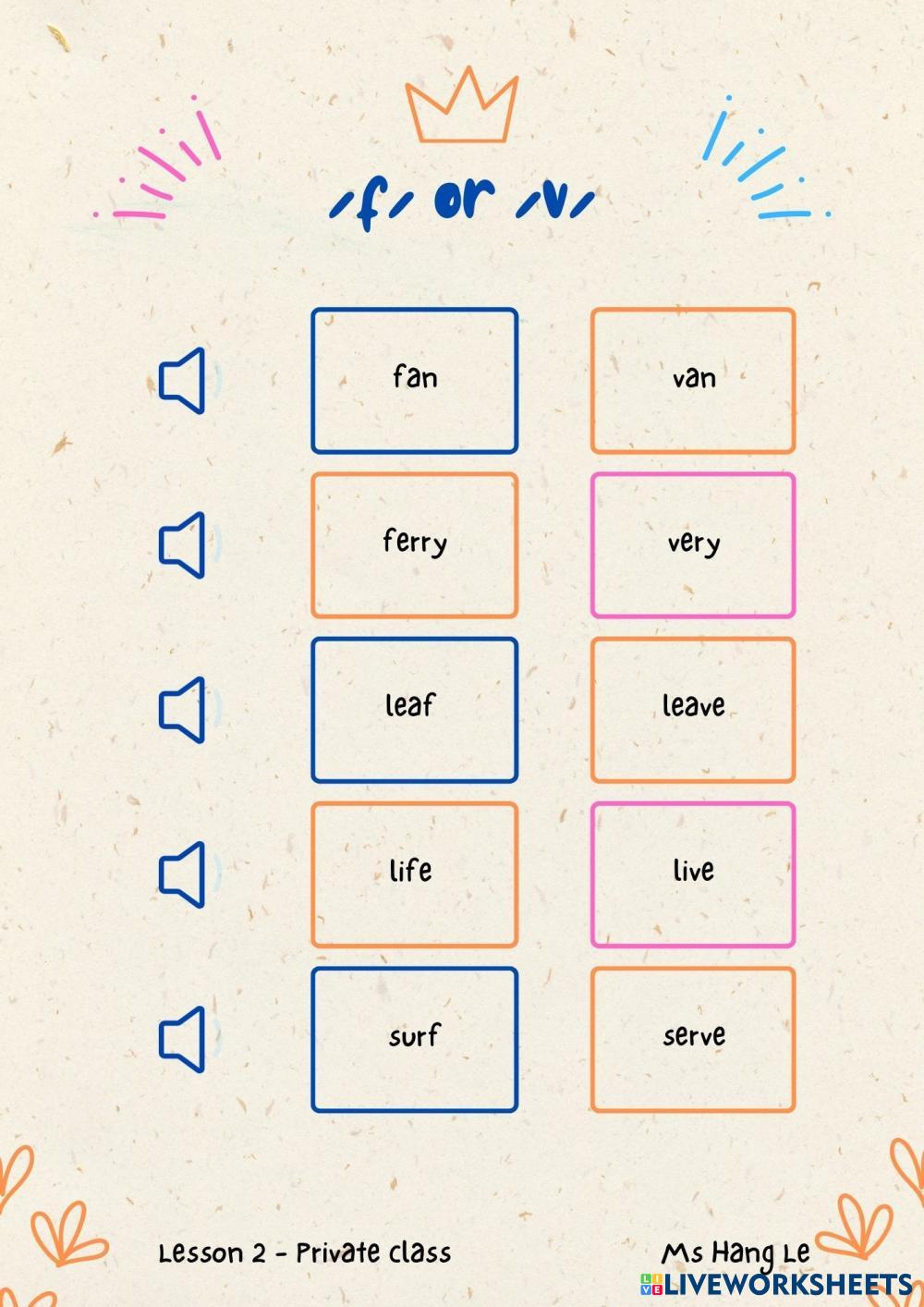 Pronunciation of /f/ & /v/ Sounds | Live Worksheets