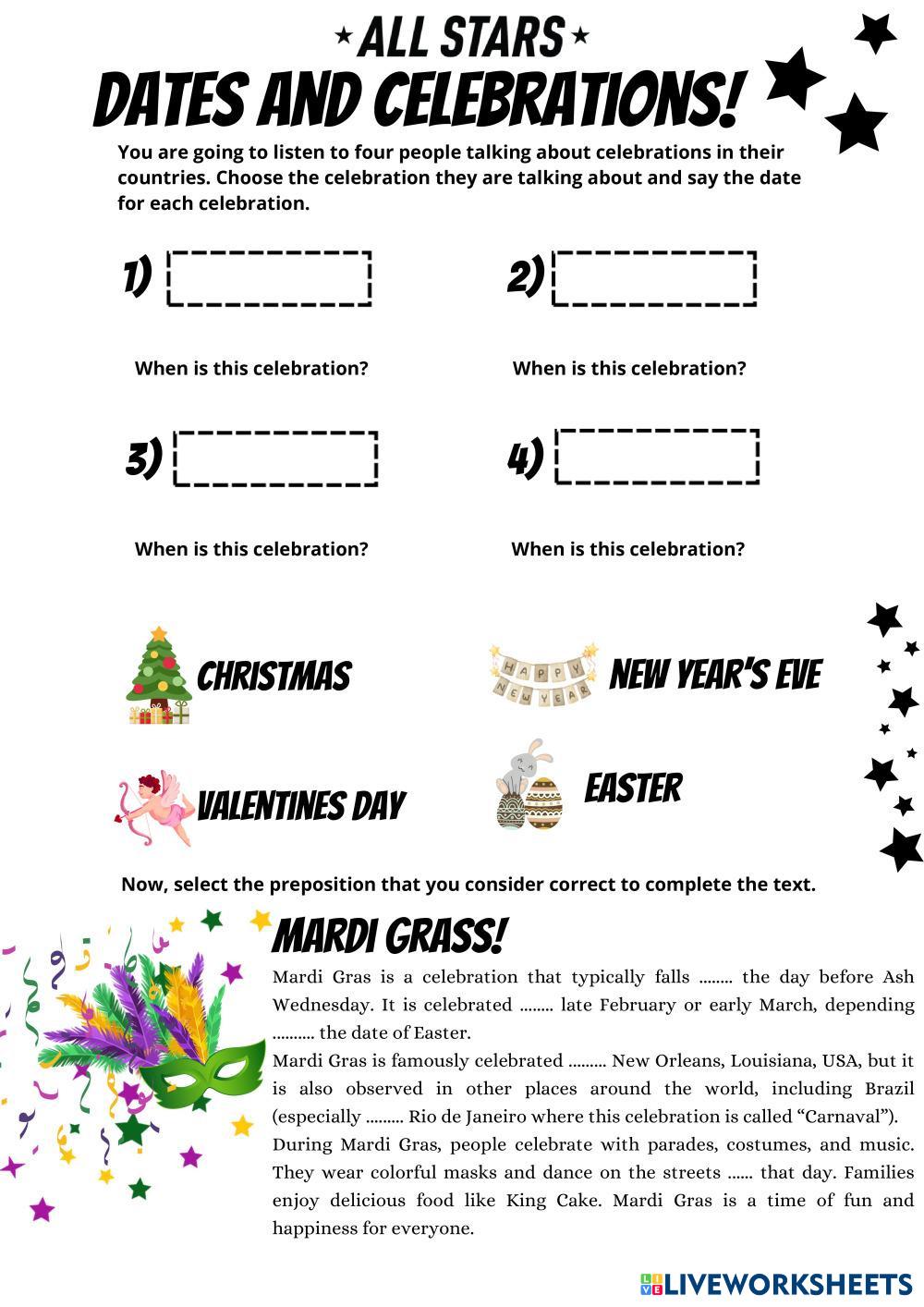 DATES AND CELEBRATIONS | Live Worksheets