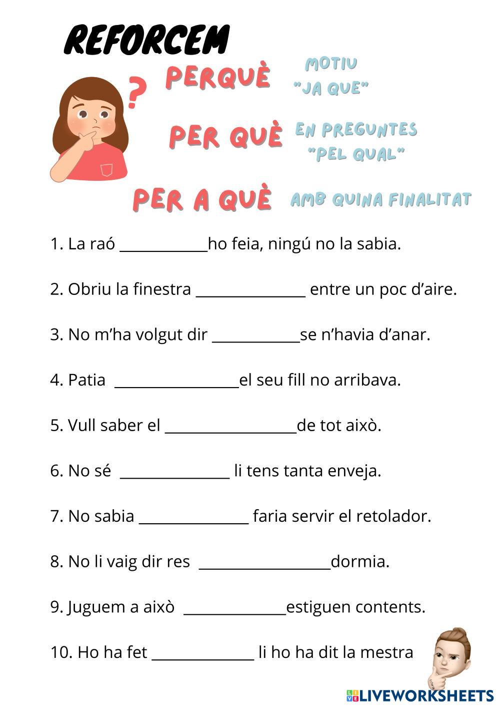 PERQUÈ, PER QUÈ… | Free Interactive Worksheets | 7666360