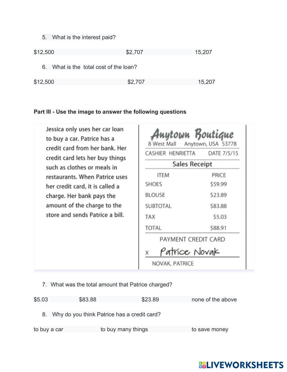 7666674 | Loan Review | karimyers | LiveWorksheets