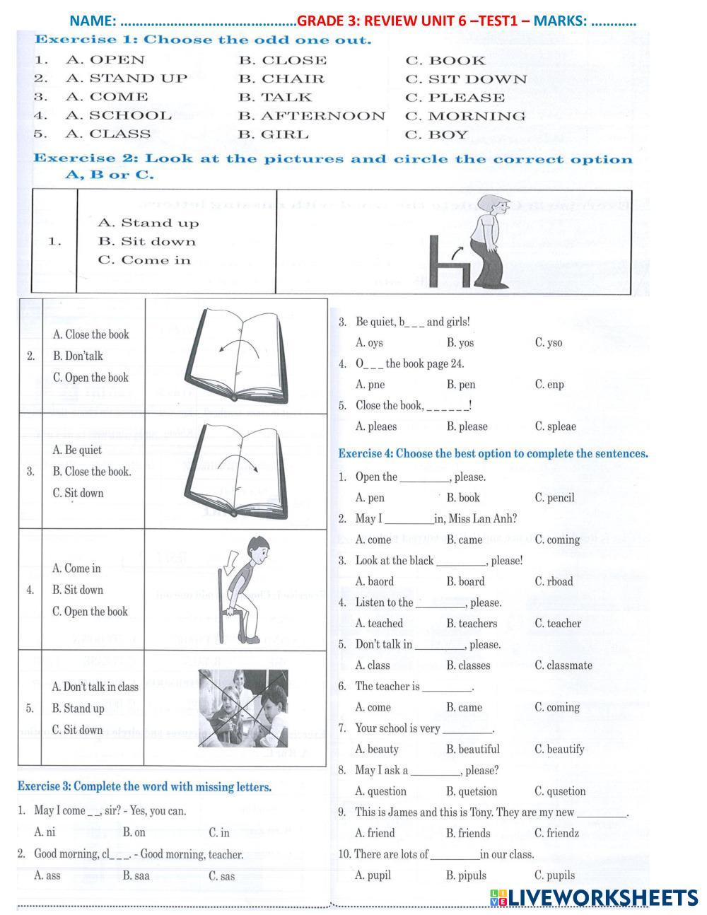 G3TĐ-U6 STAND UP TEST1 | Live Worksheets