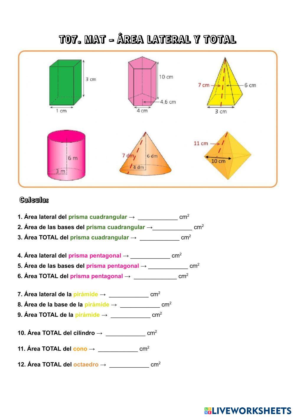 7668040 | Área lateral y total de cuerpos geométricos