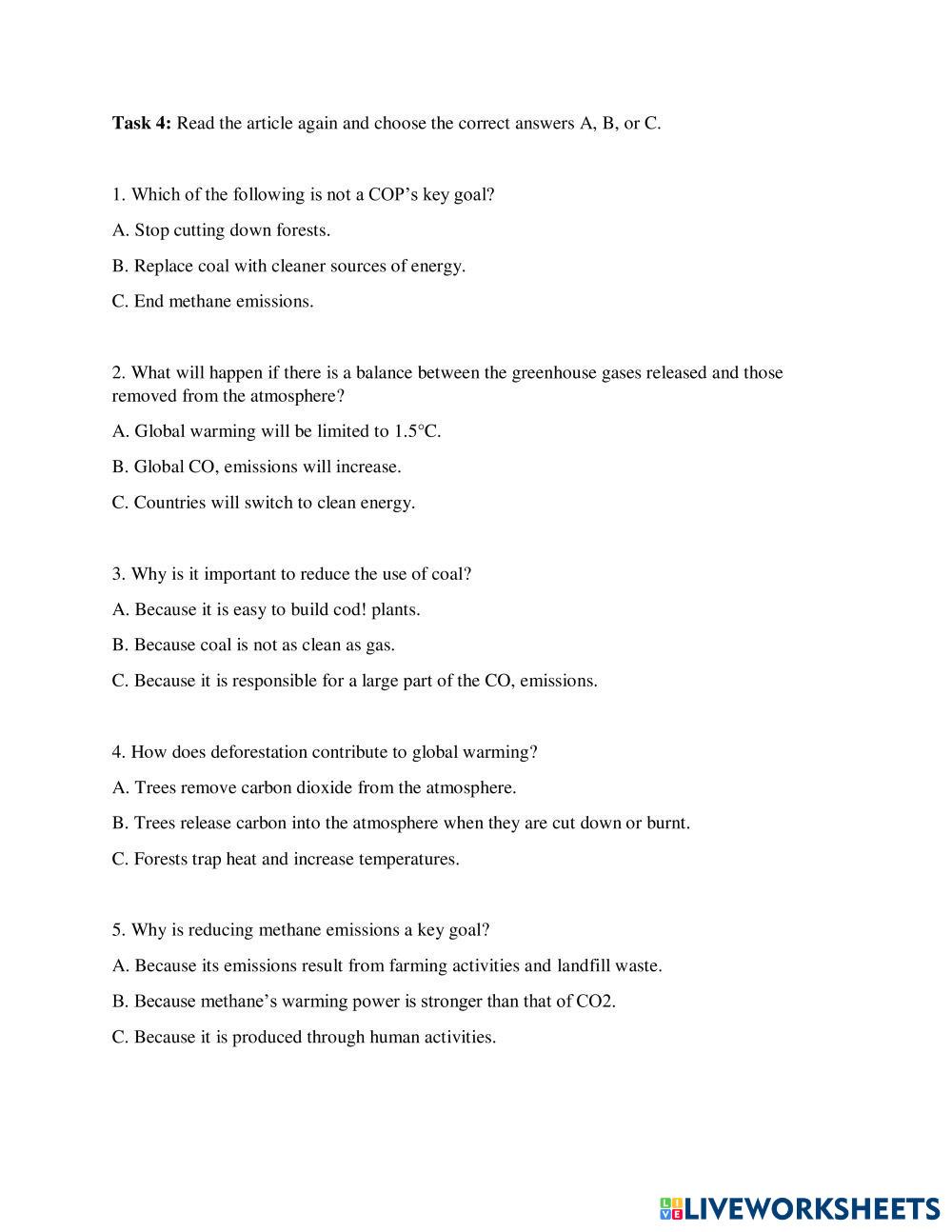 Reading - Mutiple Choice | Live Worksheets