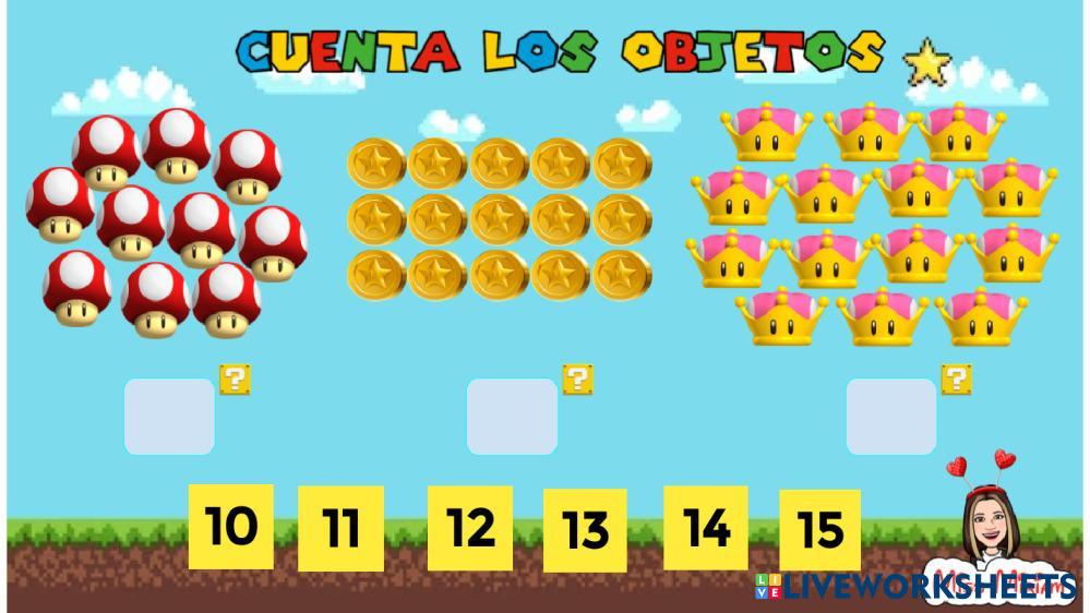 Contando objetos 10-15 | Live Worksheets