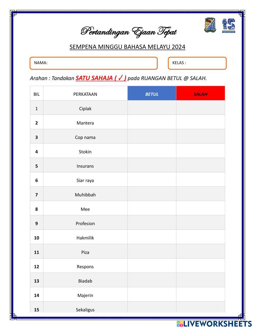 EJAAN TEPAT SKD… | Free Interactive Worksheets | 7670846
