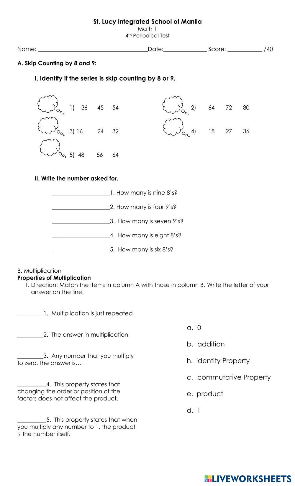 Integrated Math 1 Worksheets