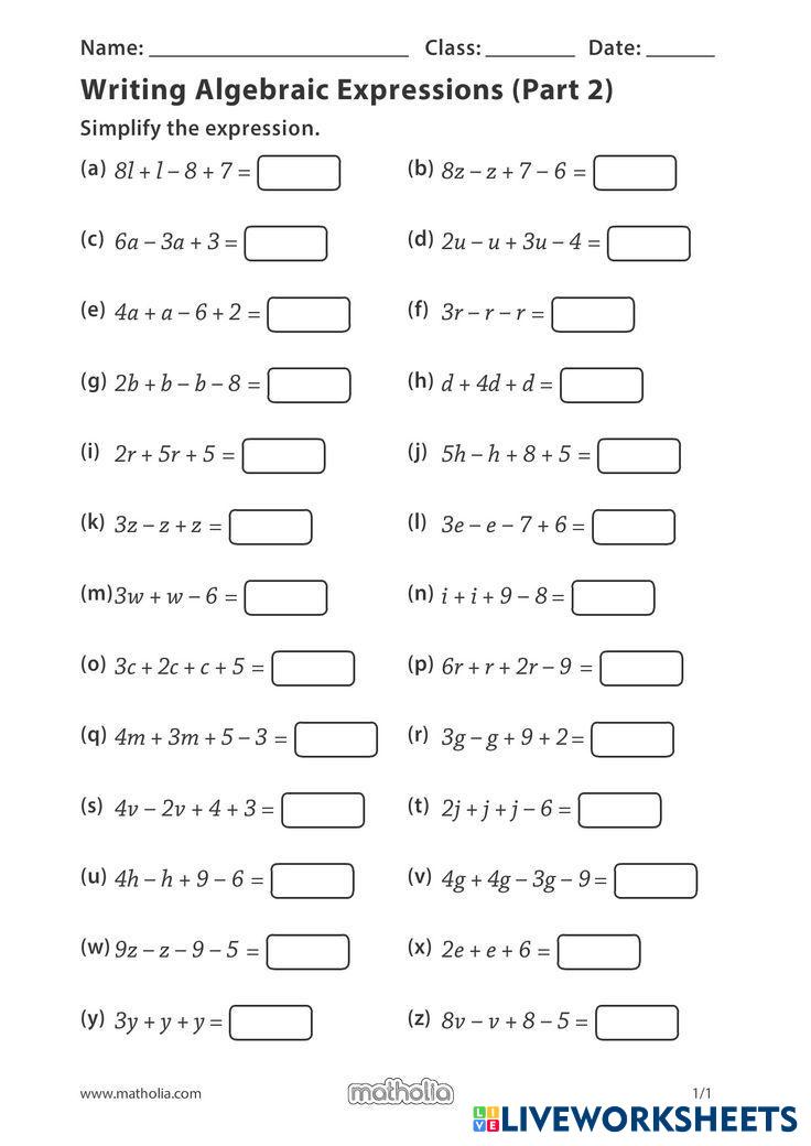 simplifying expressions worksheet tes