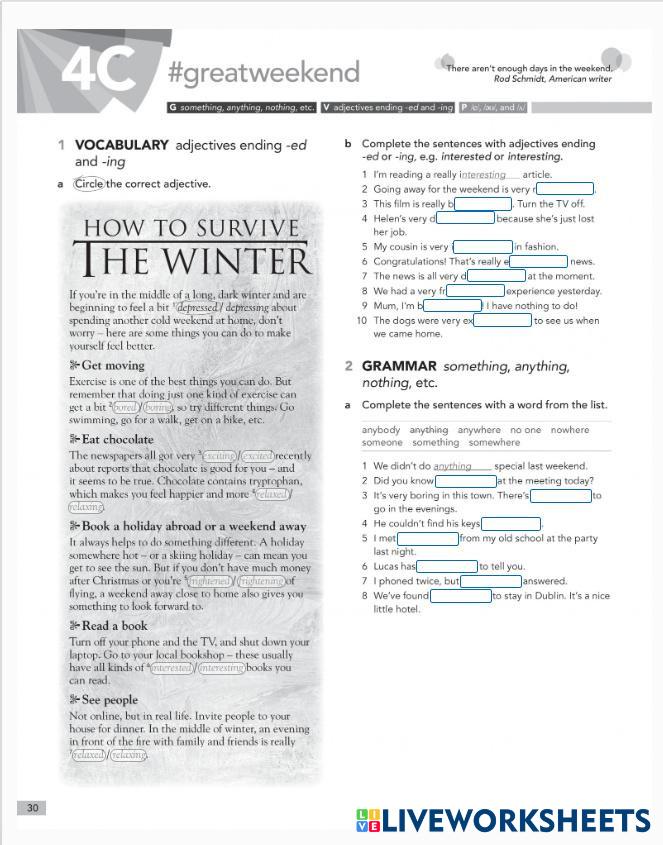 Pre-Intermediate - Workbook 4C | Live Worksheets