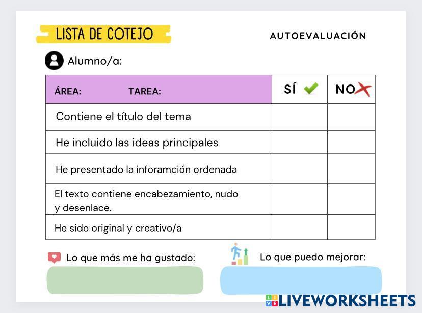 lista de cotejo | Live Worksheets