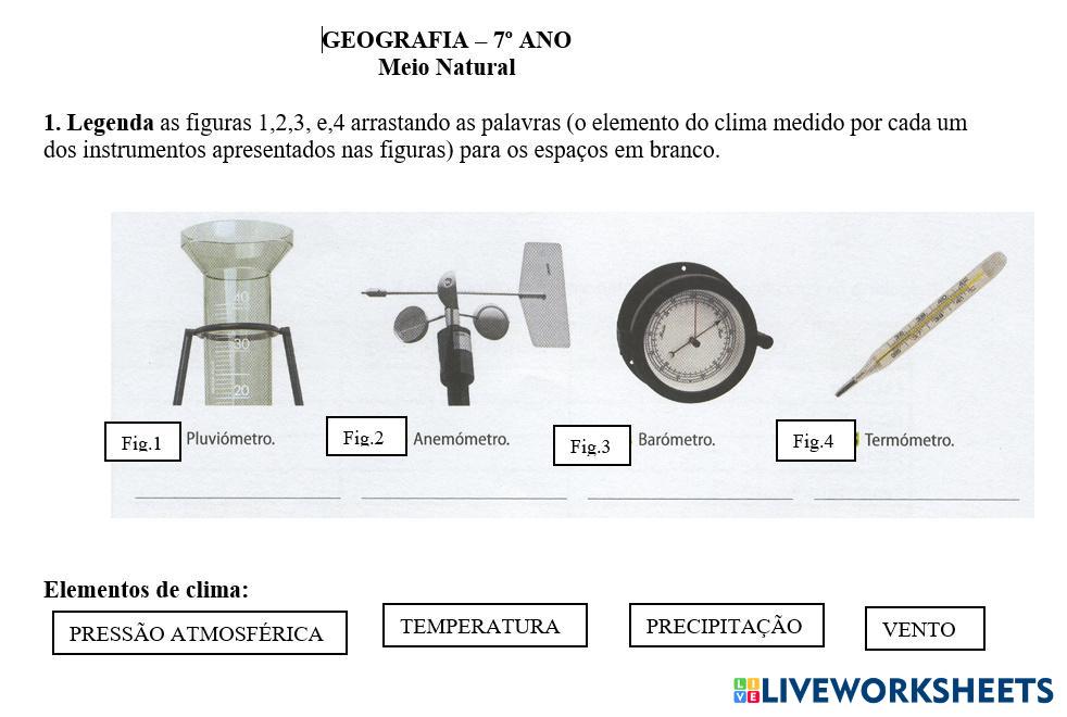 Elementos do clima | Live Worksheets