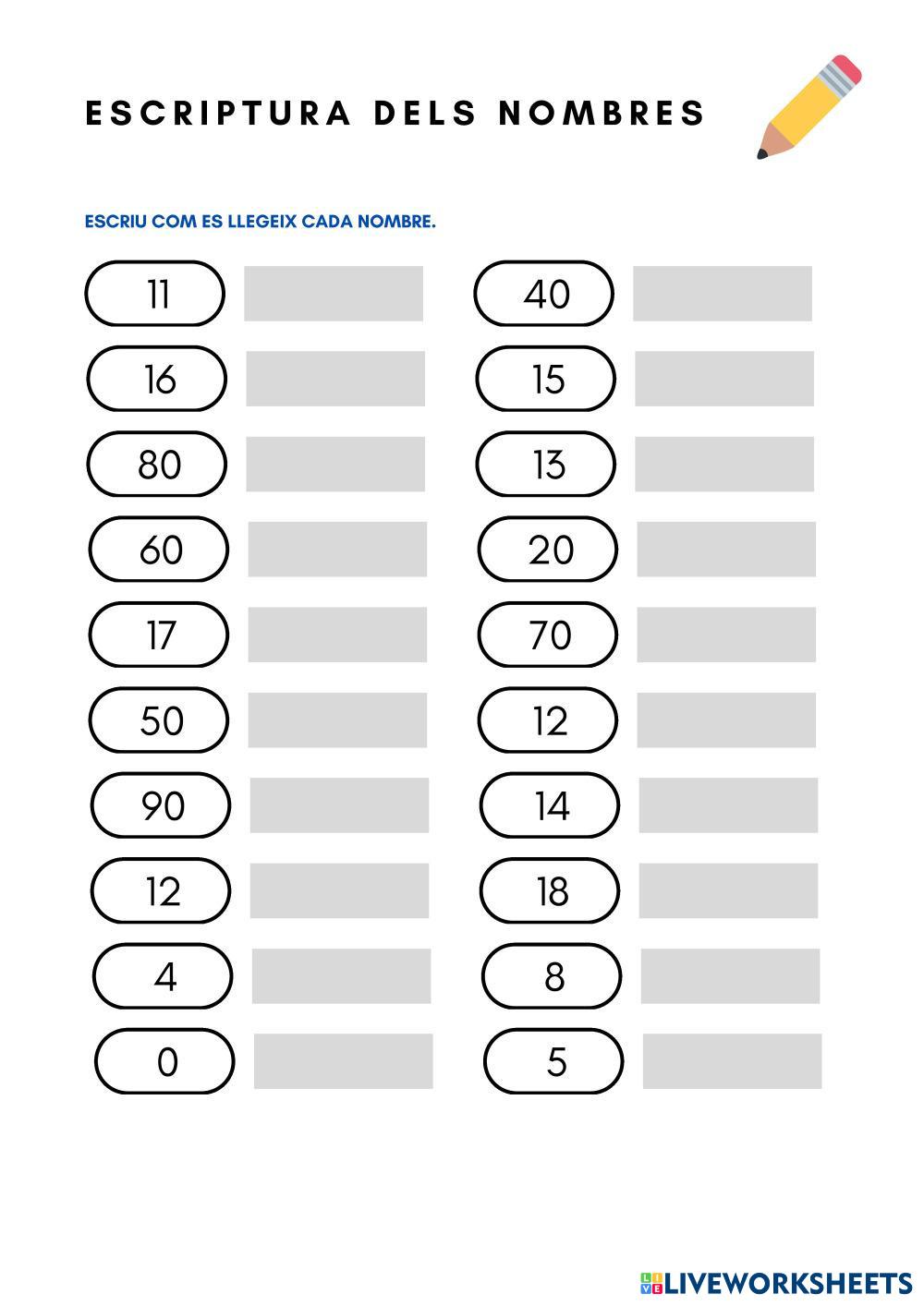 ELS NOMBRES EN … | Free Interactive Worksheets | 7680258