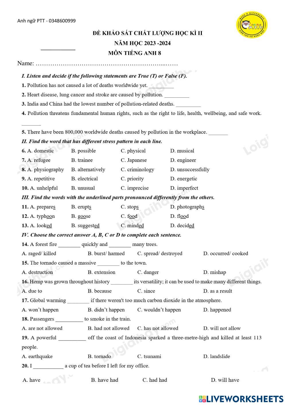 7682132 | TA8 GLOBAL SUCCESS FINAL TEST S2- TEST 1 | Pham