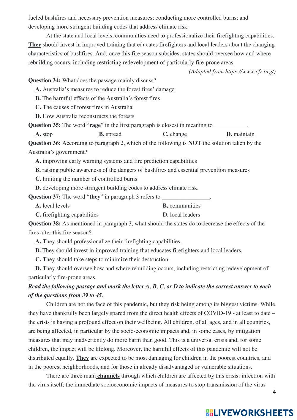 Grade 12 - Practice Test 6 | Live Worksheets