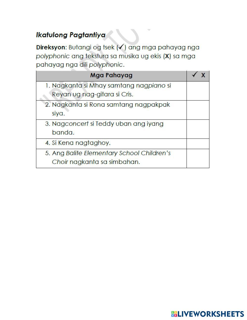 MAPEH 2 (Music)… | Free Interactive Worksheets | 7684449