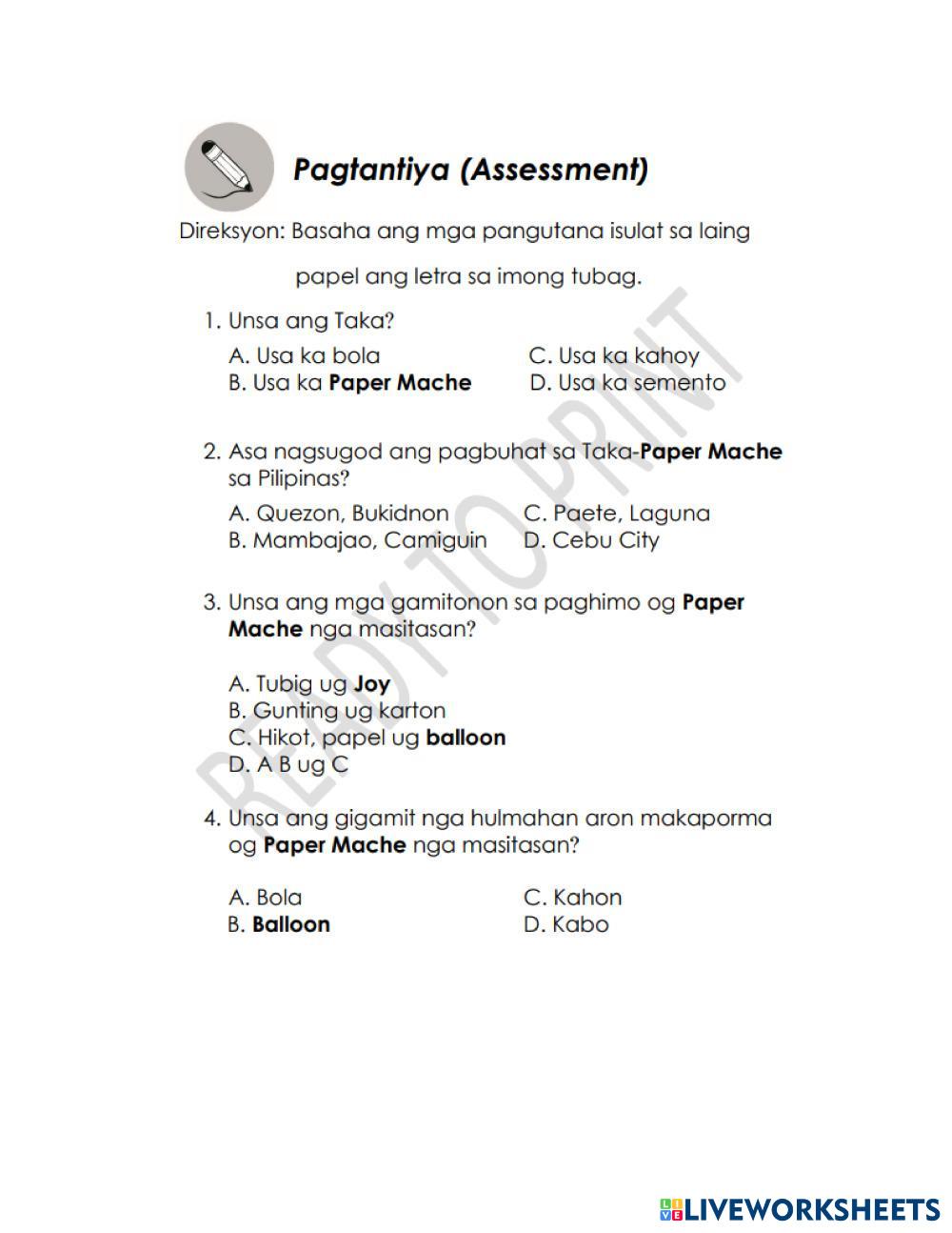 MAPEH 2 (Art) 4Q | Free Interactive Worksheets | 7684529