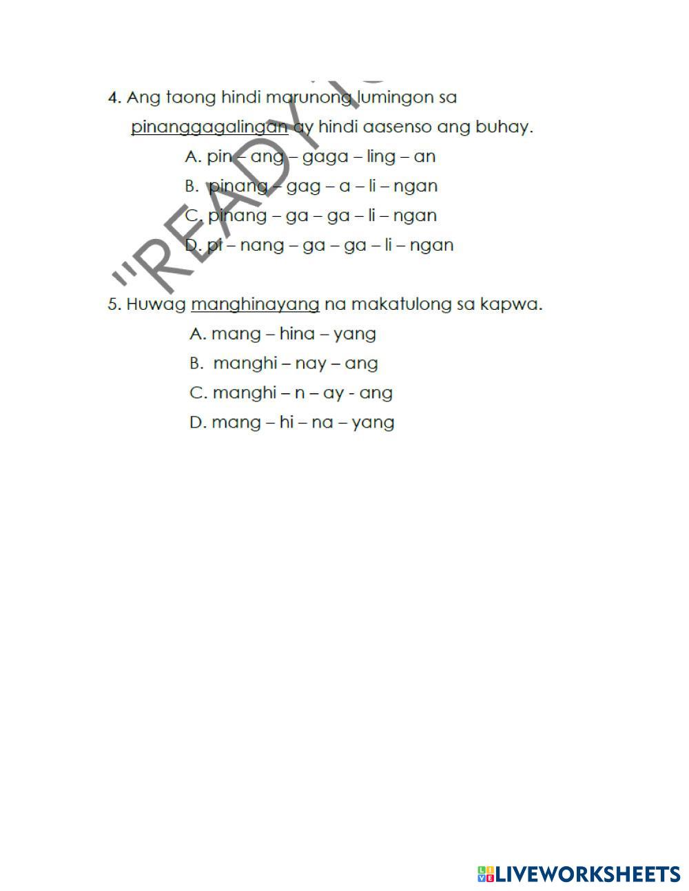 FILIPINO 2 4QM1… | Free Interactive Worksheets | 7684681