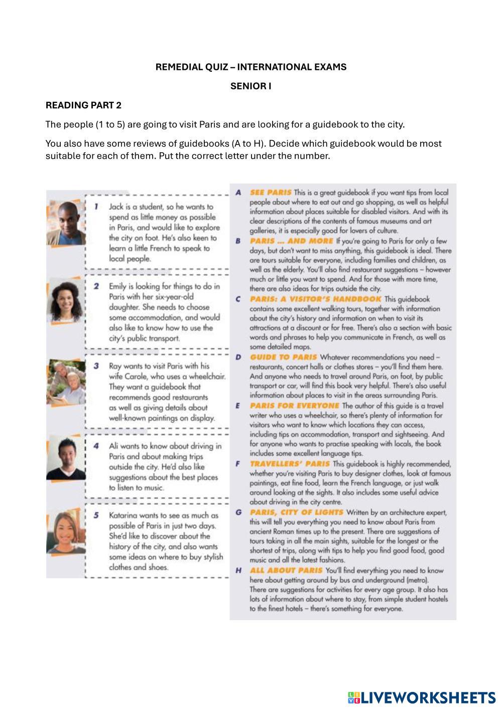 Remedial quiz - reading comprehension | Live Worksheets